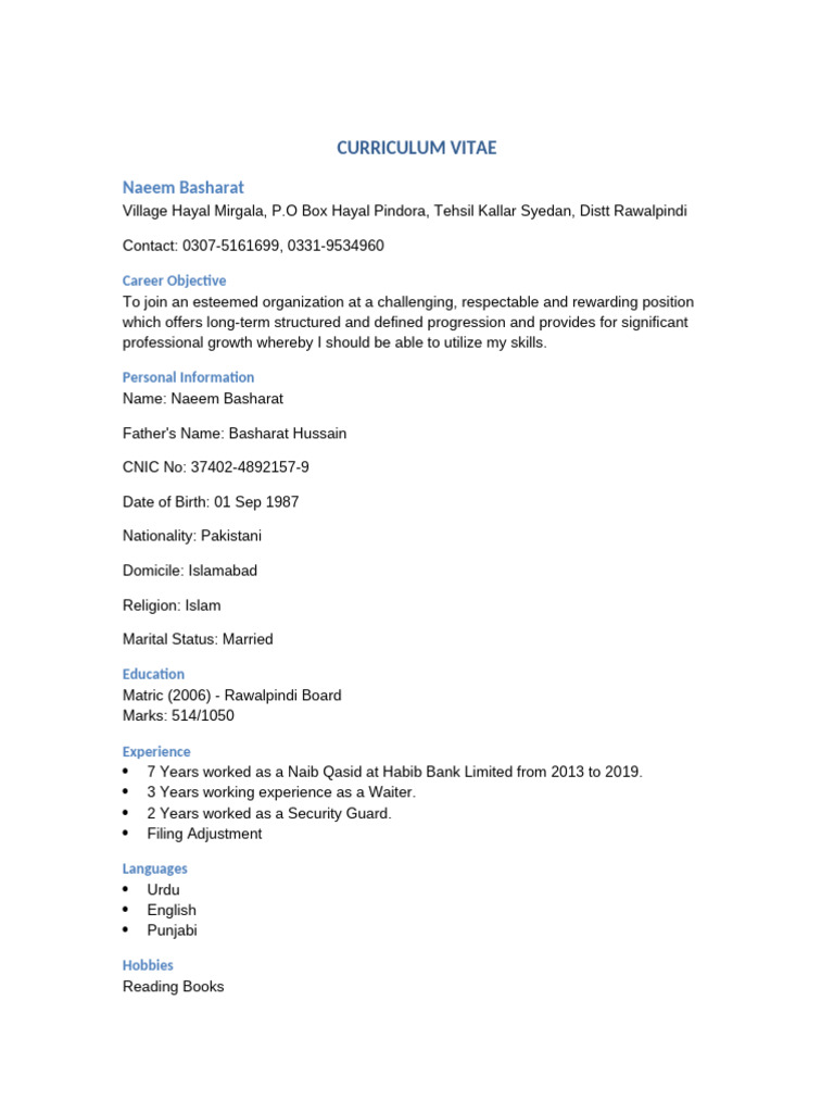 Naeem Basharat CV1 | PDF