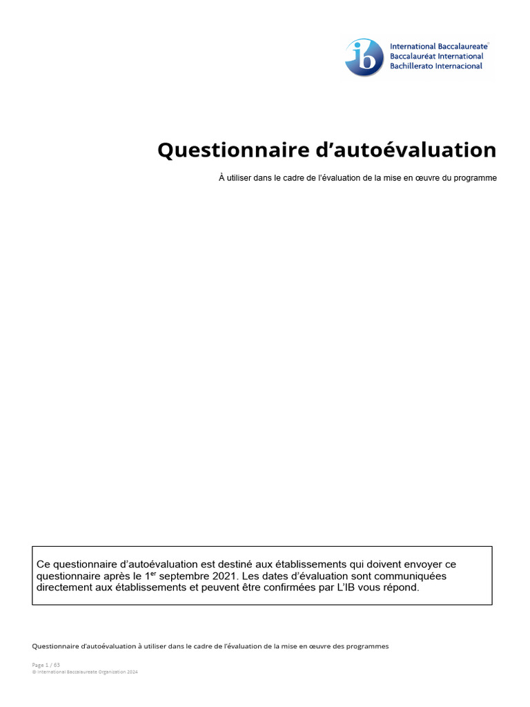 Questionnaire de L'auto Evaluation | PDF | Apprentissage | Pédagogie
