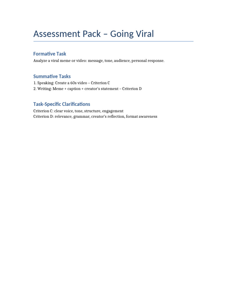 Assessment Pack Going Viral | PDF