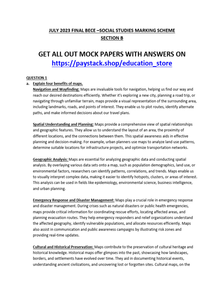 July 2023 BECE Social Studies Marking Scheme | PDF | Rock (Geology ...