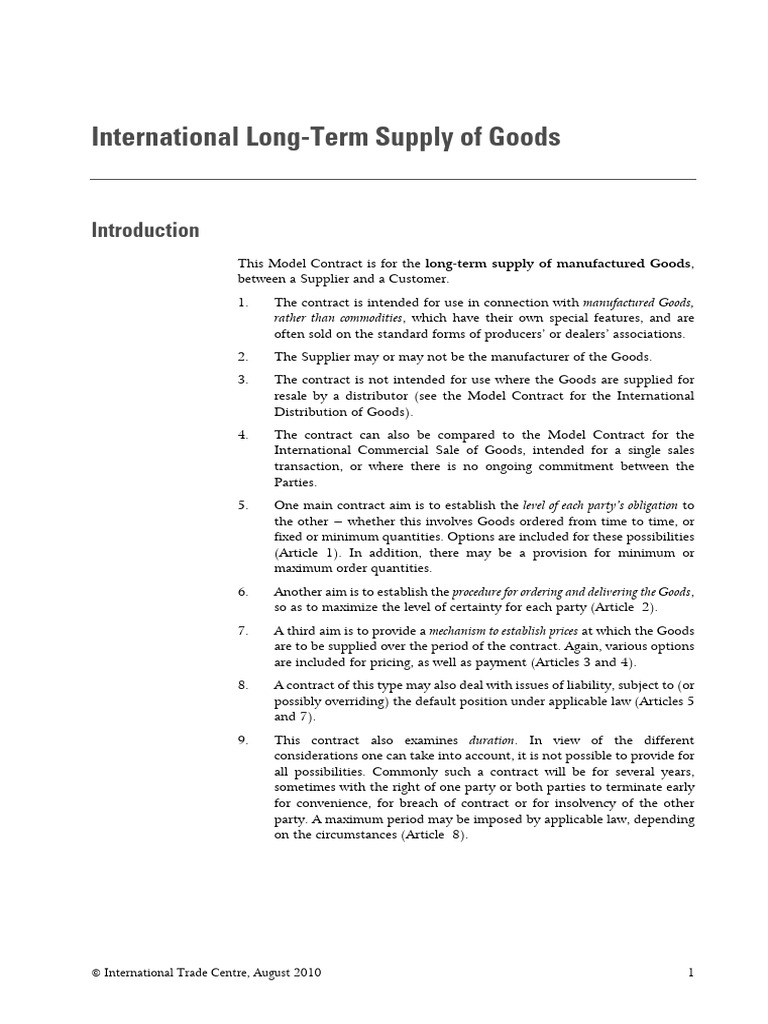 ITC Model Contract LongTermSupply | PDF | Breach Of Contract | Legal ...