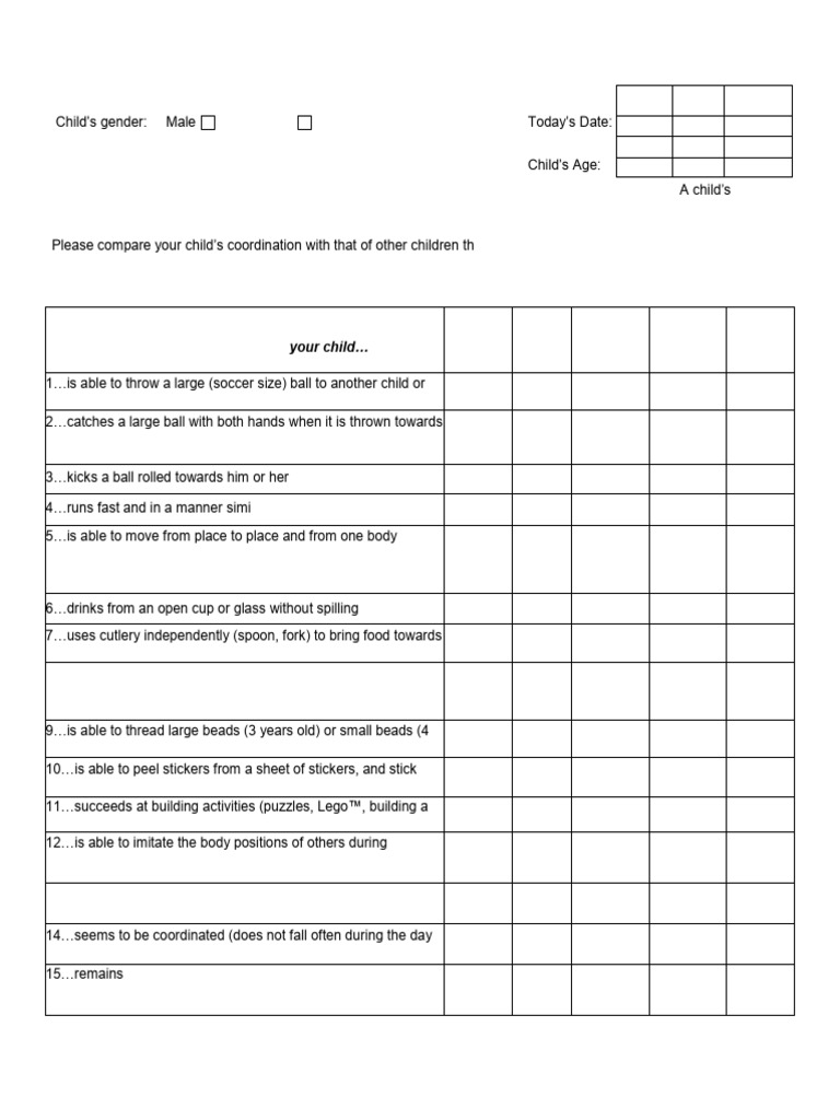 Little DCDQ Coordination Questionnaire | PDF