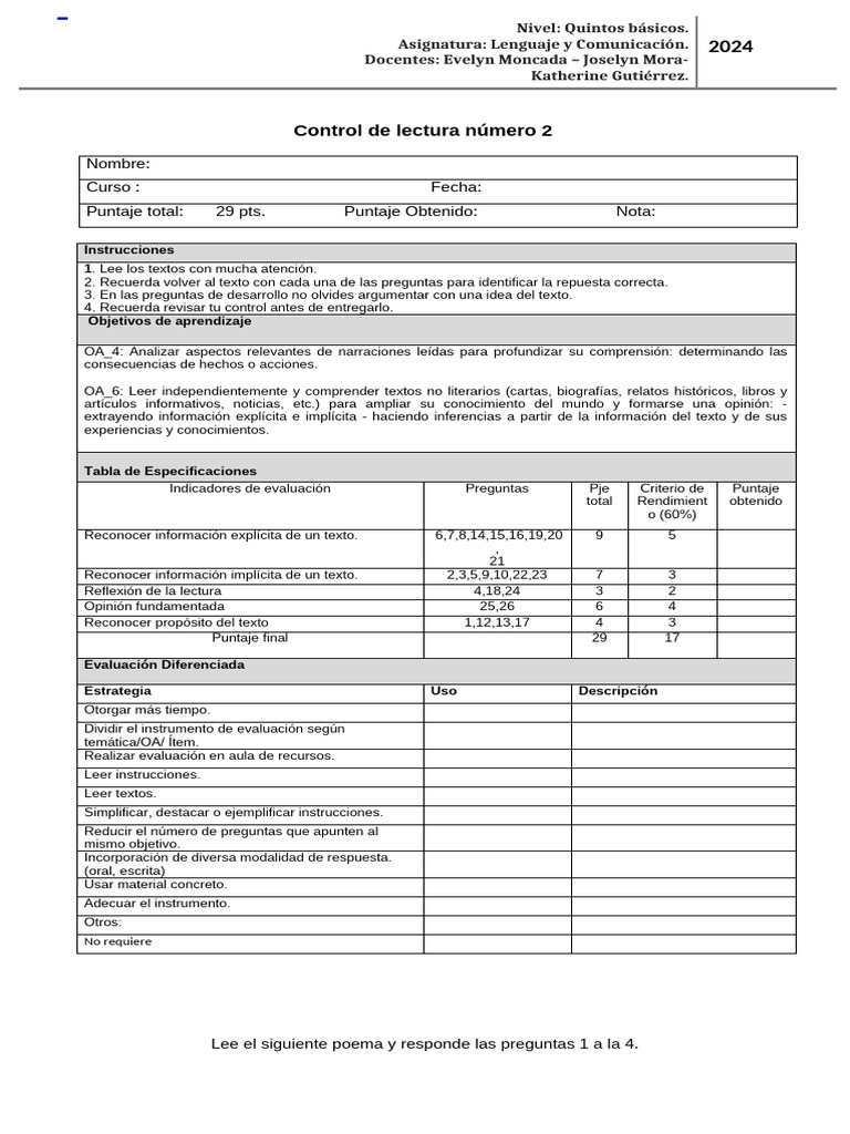 Control de Lectura: Quintos Básicos | PDF | Chocolate