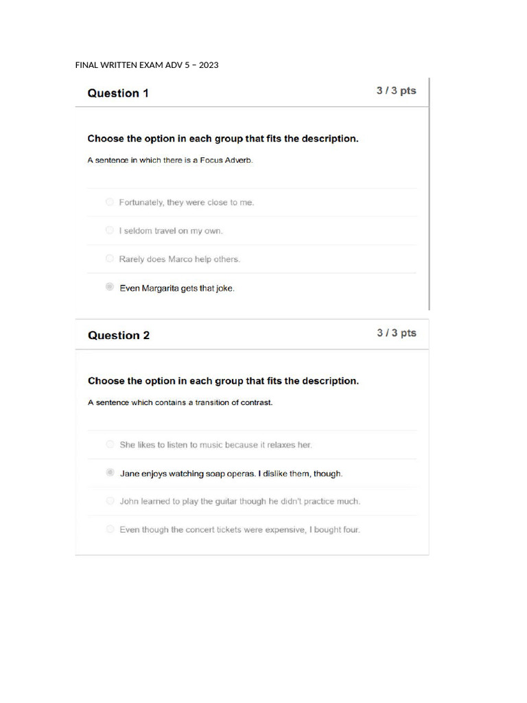 Final Written Exam - Adv 6 | PDF