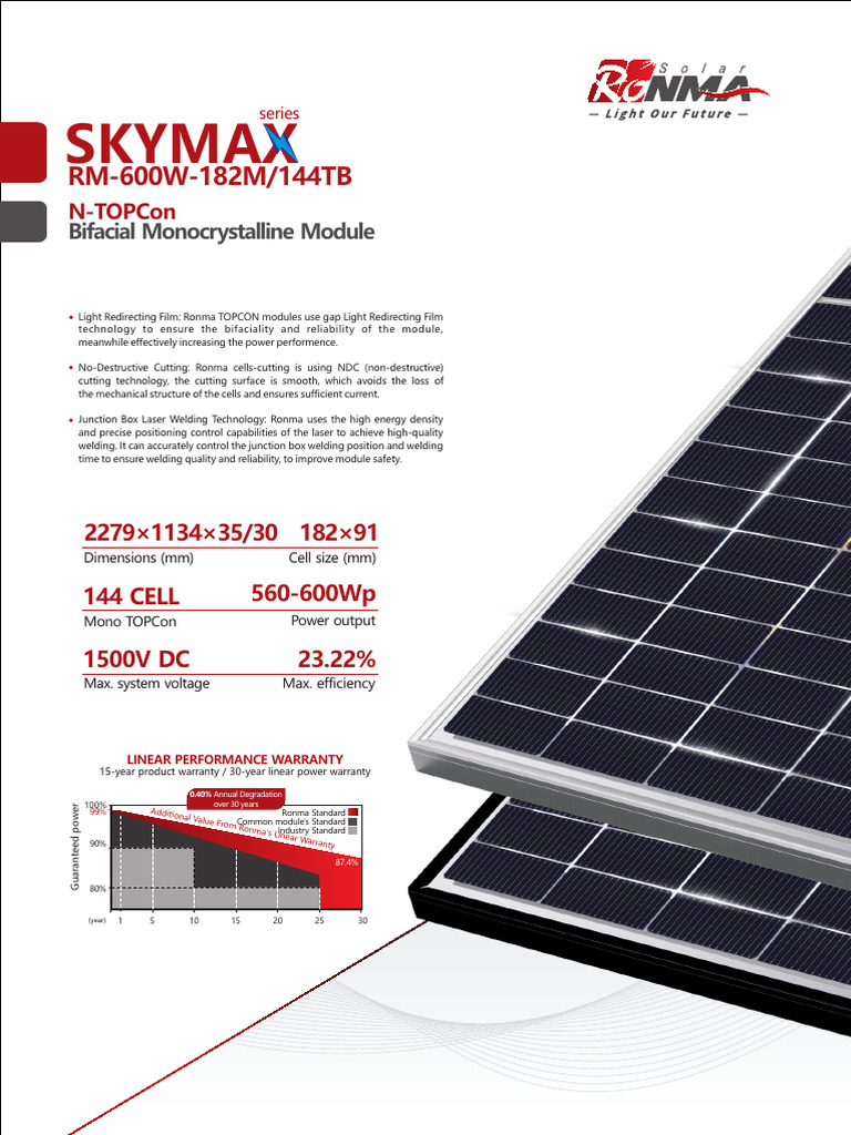 RM-600W Bifacial Solar Module Specs | PDF | Solar Panel | Electrical ...