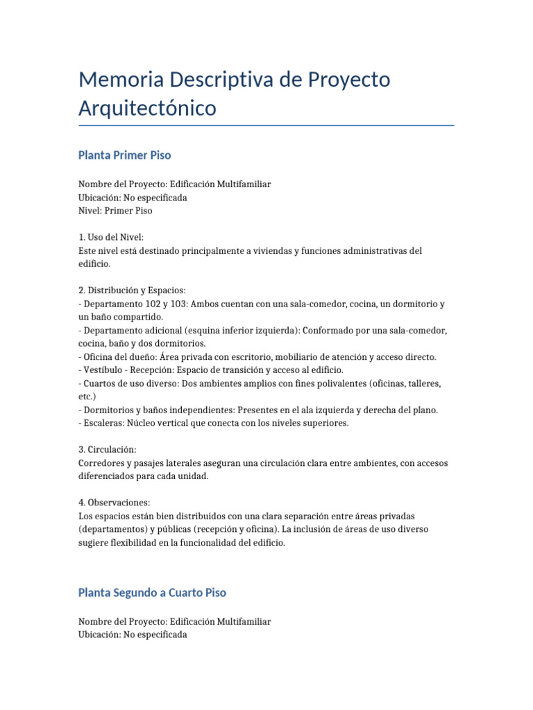 Memoria Descriptiva Edificio | PDF | edificio | Dormitorio