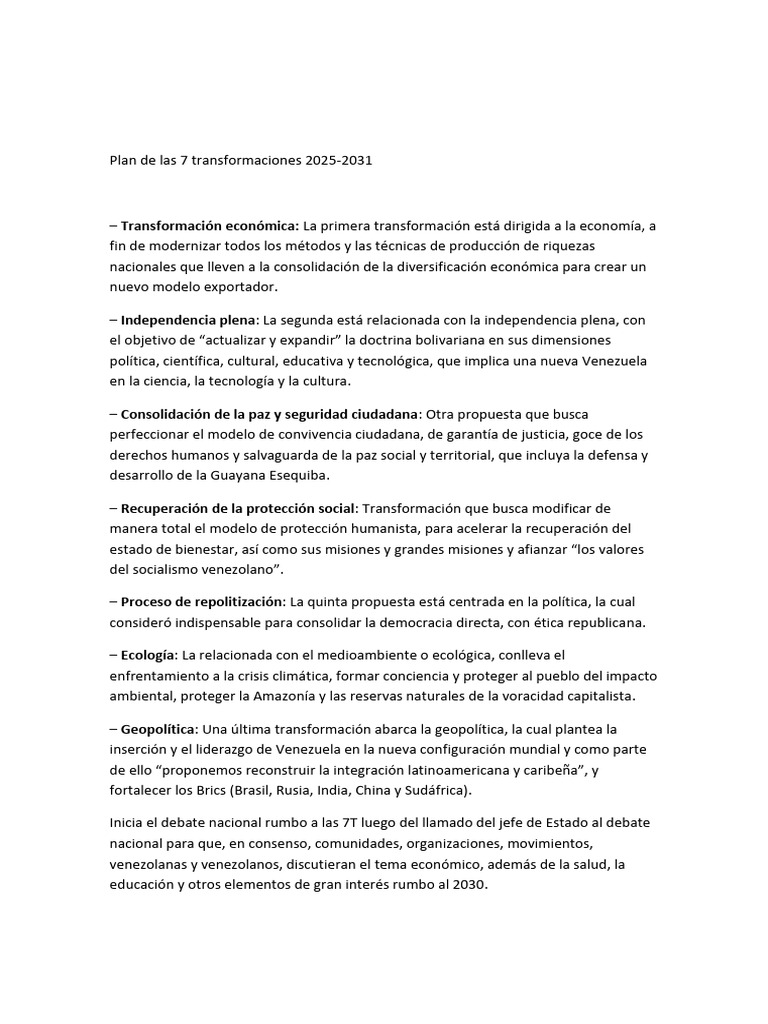 Plan de Las 7 Transformaciones 2025 | PDF