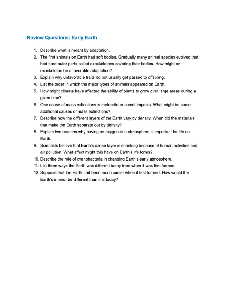 Review Questions - Early Earth | PDF