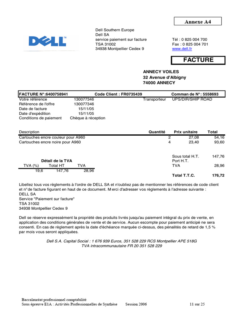 Facture Dell N°6400758941 | PDF | Facture | Taxe sur la valeur ajoutée