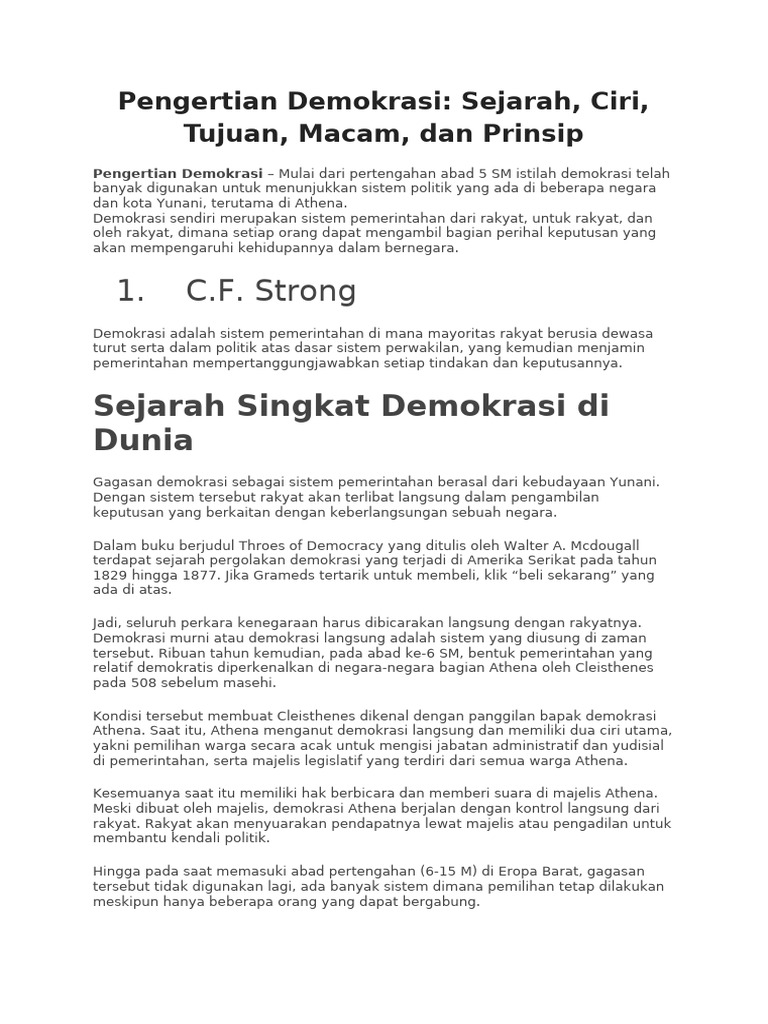 C.F. Strong: Sejarah Singkat Demokrasi Di Dunia | PDF