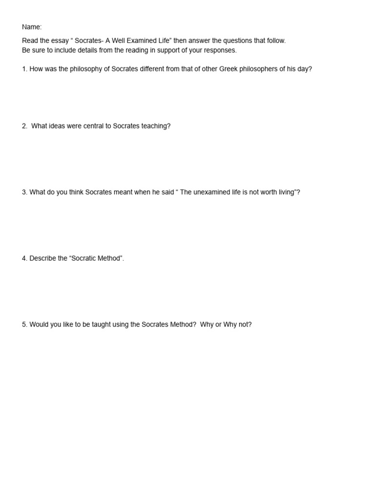 Class Activity - Socrates - A Well Examined Life | PDF