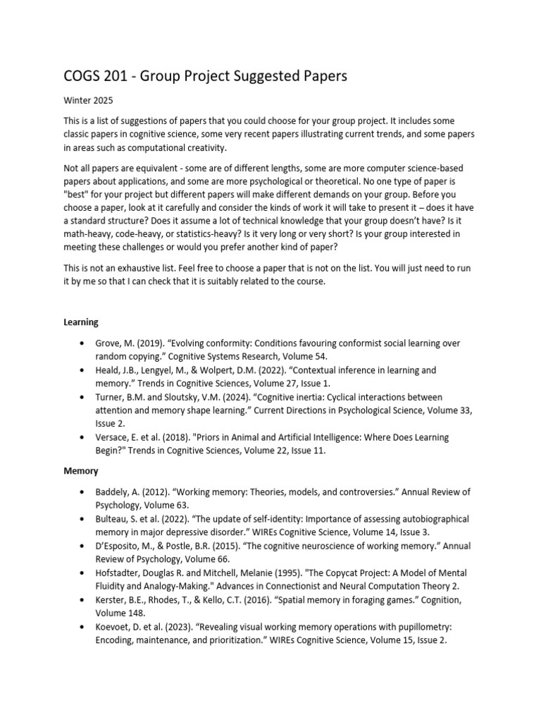 COGS201 Suggested Papers | PDF | Cognitive Science | Creativity