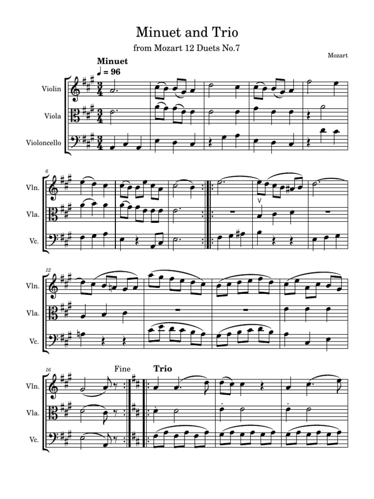 Mozart Minuet For String Trio | PDF | Violin | Musical Instruments