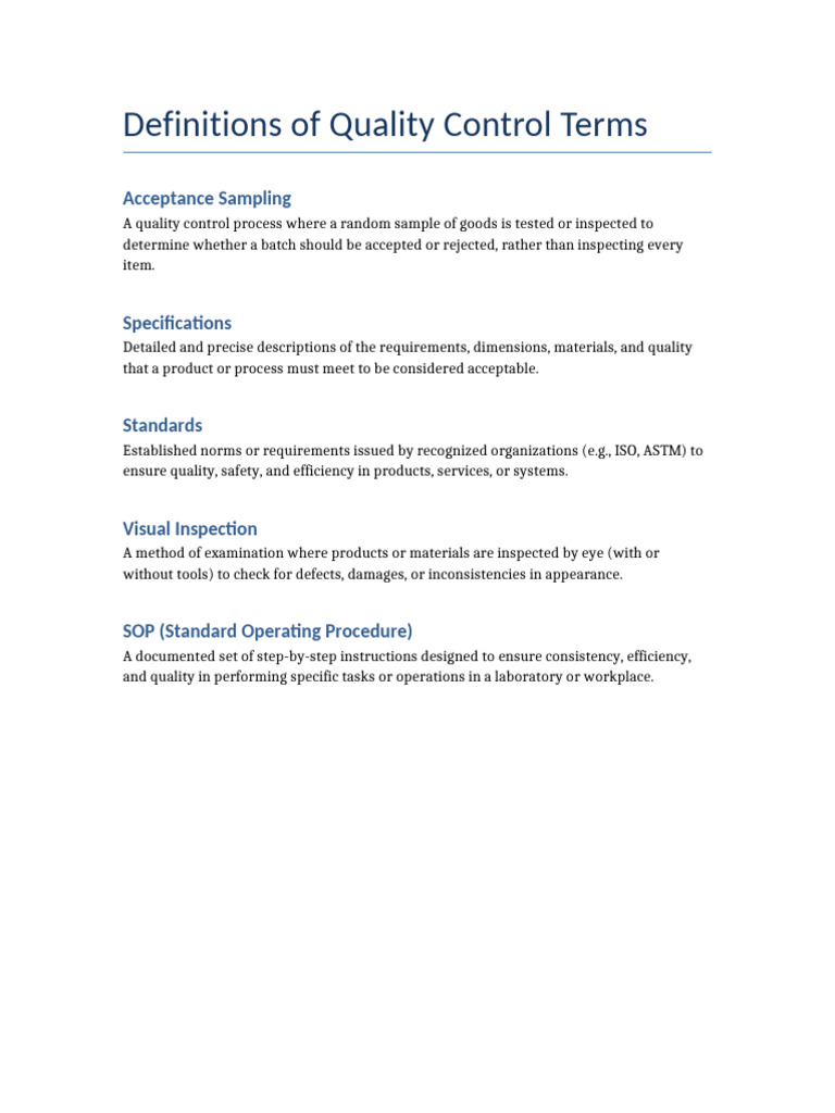 Quality Control Terms Definitions | PDF