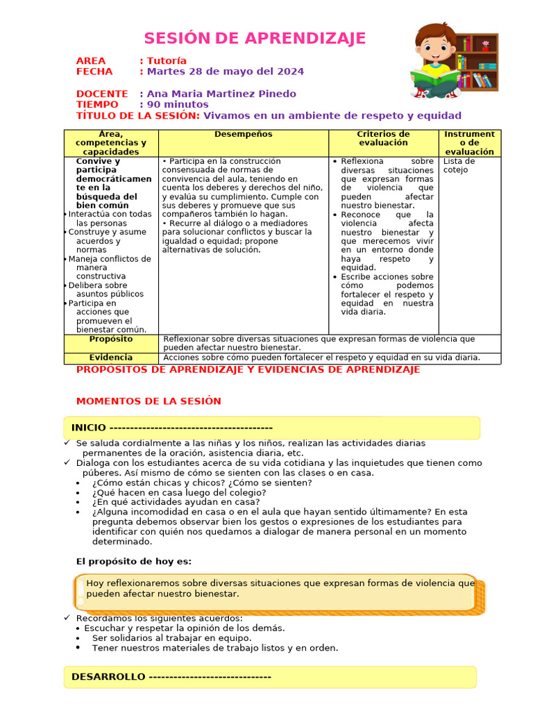 Vivamos en Un Ambiente de Respeto y Equidad - Tutoria Martes 28 Mayo ...