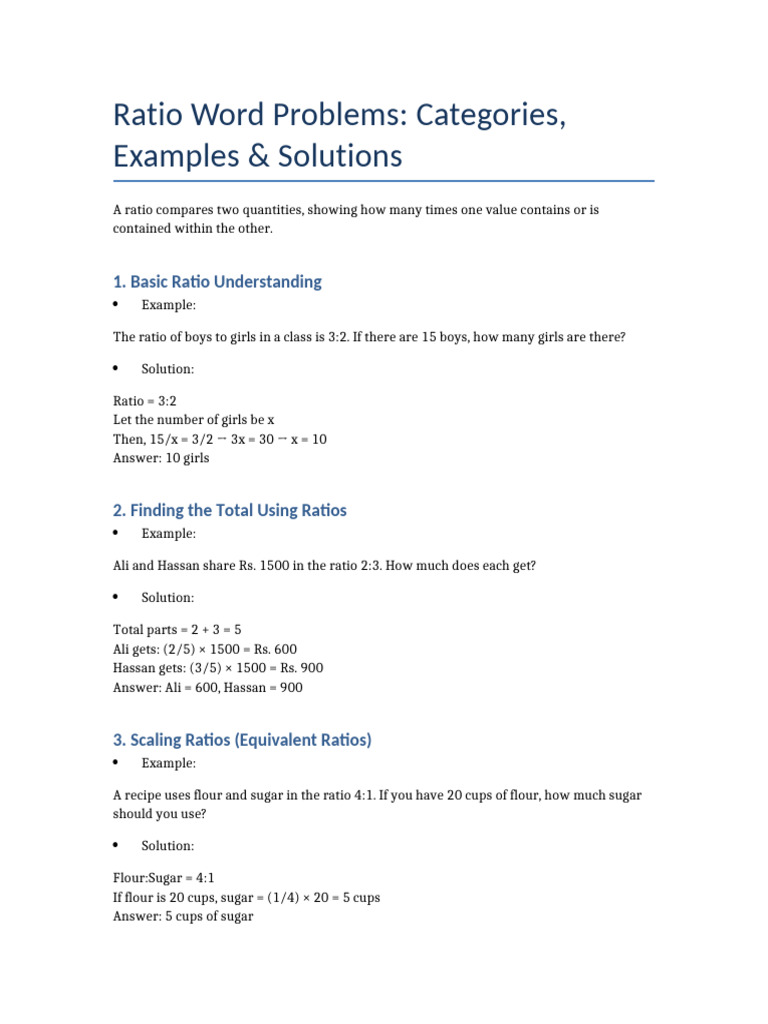 Ratio Word Problems Guide | PDF | Ratio | Odds