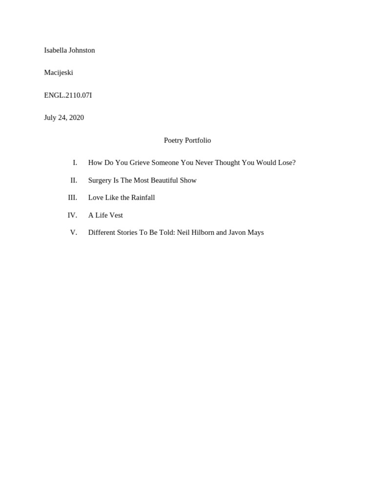 Isabella Johnston's Poetry Portfolio | PDF | Poetry