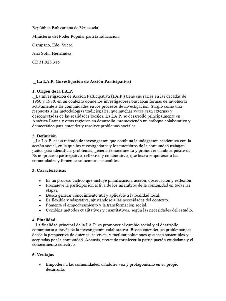 Informe IAP | PDF | Investigación de acción participativa | Aprendizaje