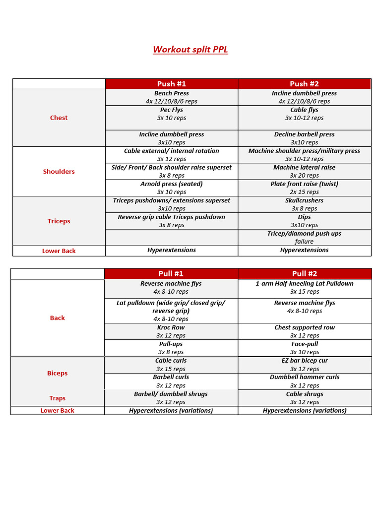 Workout - Split - PPL 2 | PDF | Weight Training | Management Of Obesity