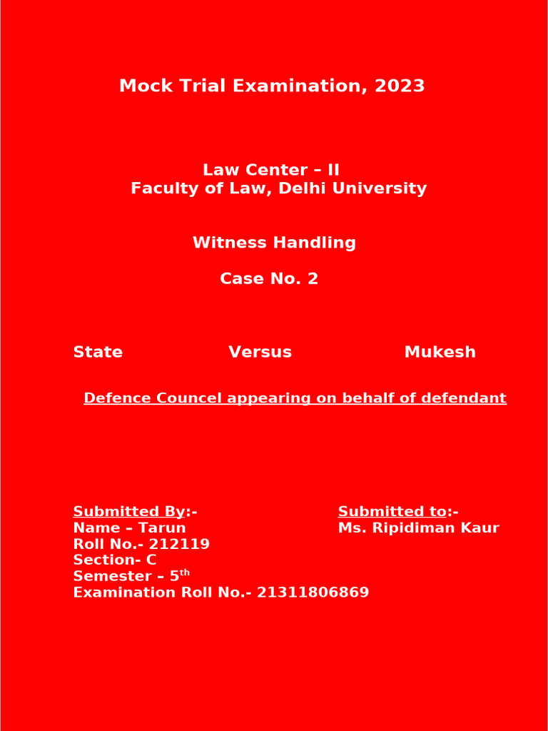 Mock Trial Final Defence Tarun | PDF