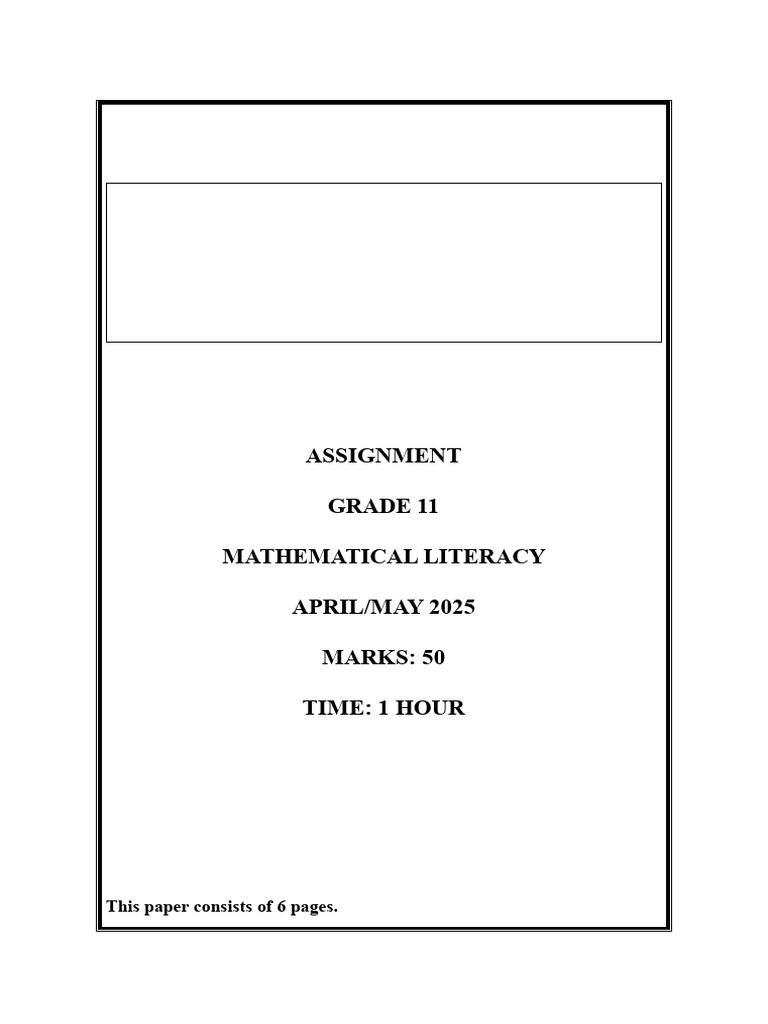 Math Lit Grade 11 Assignment 1 2025 QP Eng | PDF | Value Added Tax