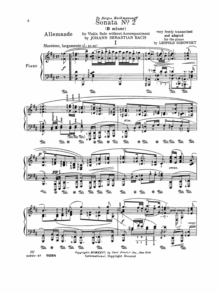 Bach - Violin Partita No. 1 in B Minor BWV 1002 (Godowsky) | PDF