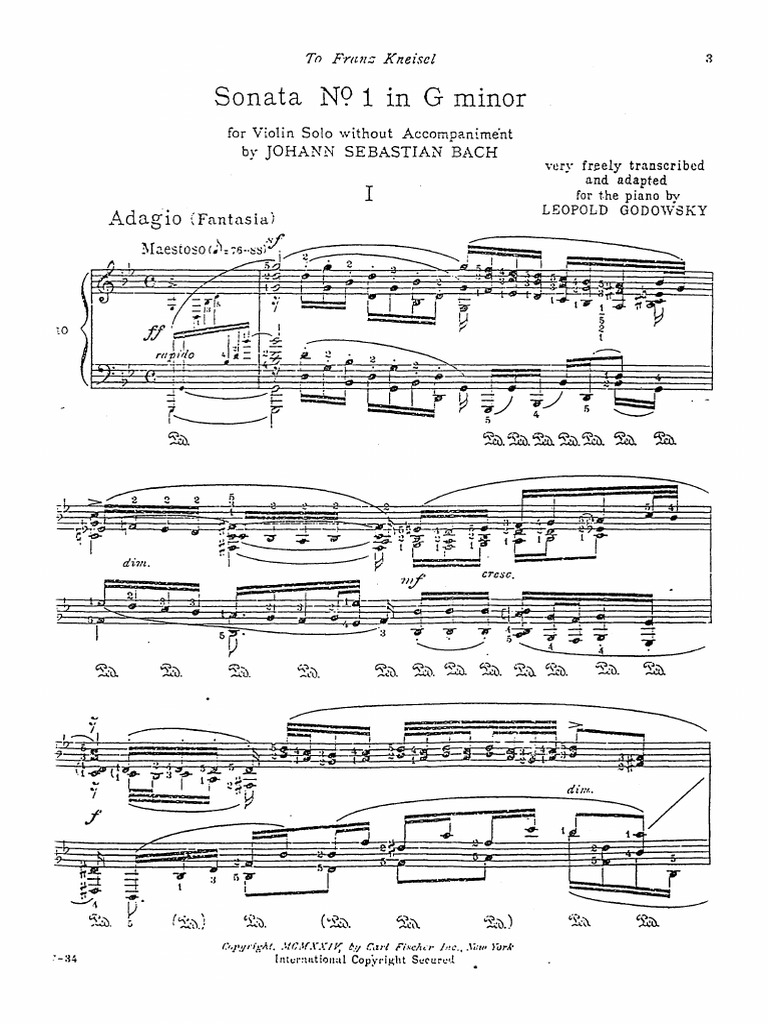 Bach - Violin Sonata No.1 in G Minor BWV 1001 (Godowsky) - 1 | PDF ...