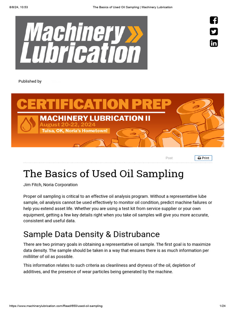 44.15.the Basics of Used Oil Sampling - Machinery Lubrication | PDF ...