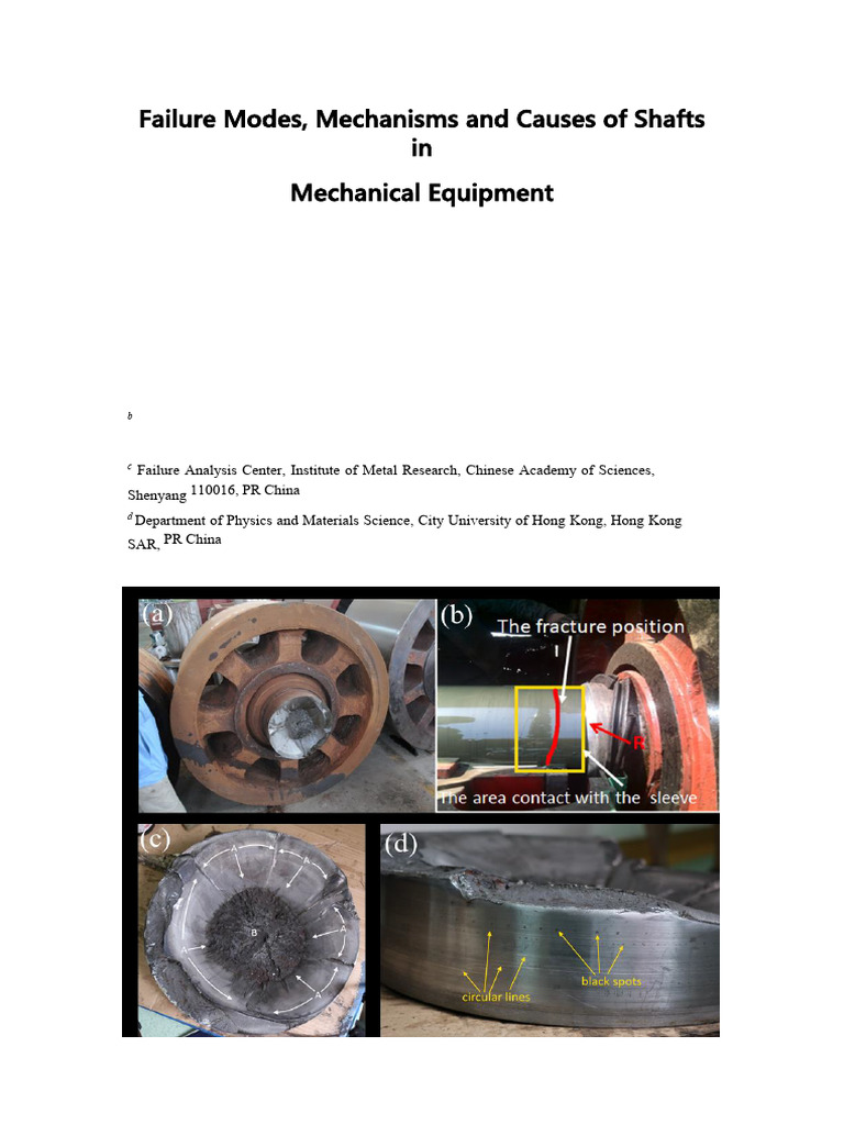 Failure Modes Mechanisms and Causes of Shafts Failures PDF | PDF | Fracture | Wear