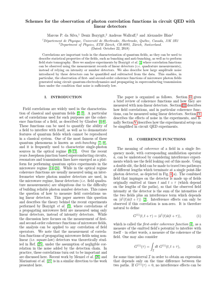 Da Silva - Blais - 2010 - PRA - Photon Correlation Functions With Linear Detectors | PDF ...