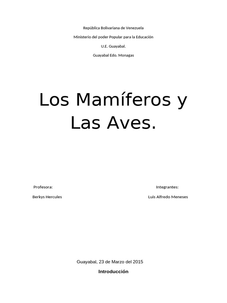 Trabajo Las Aves y Maferos | PDF | Mamíferos | Aves