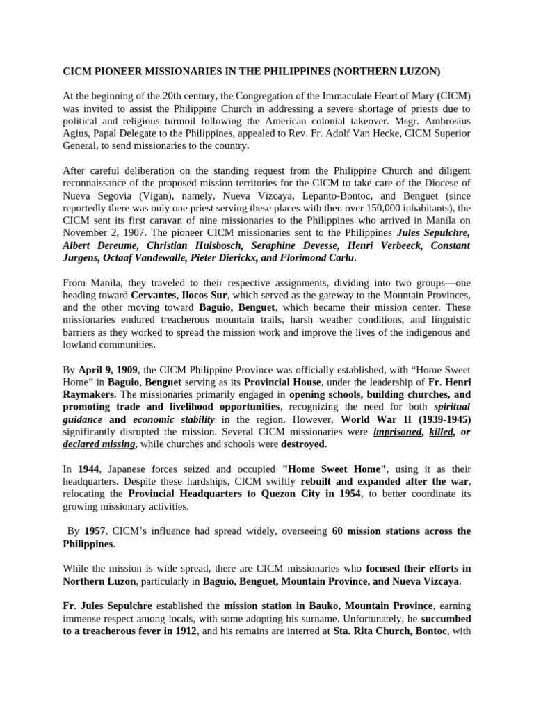 Cicm Pioneer Missionaries in The Philippines | PDF | Catholic Church