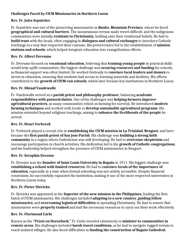 Challenges Faced by CICM Missionaries in Northern Luzon | PDF ...