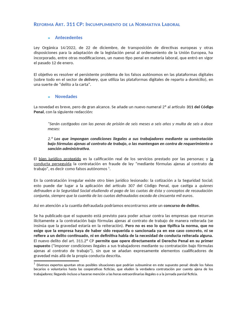 2023-02 - Notas 311 CP Incum Normativa Laboral | PDF | Derecho penal | Justicia