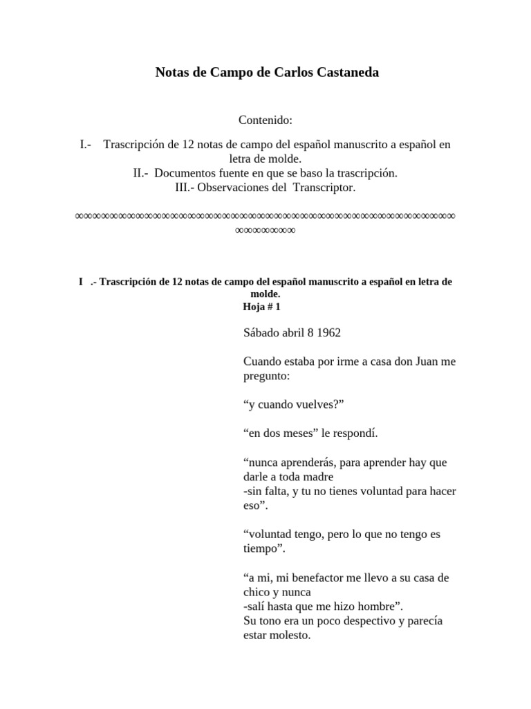 Notas de Campo de Carlos Castaneda | PDF