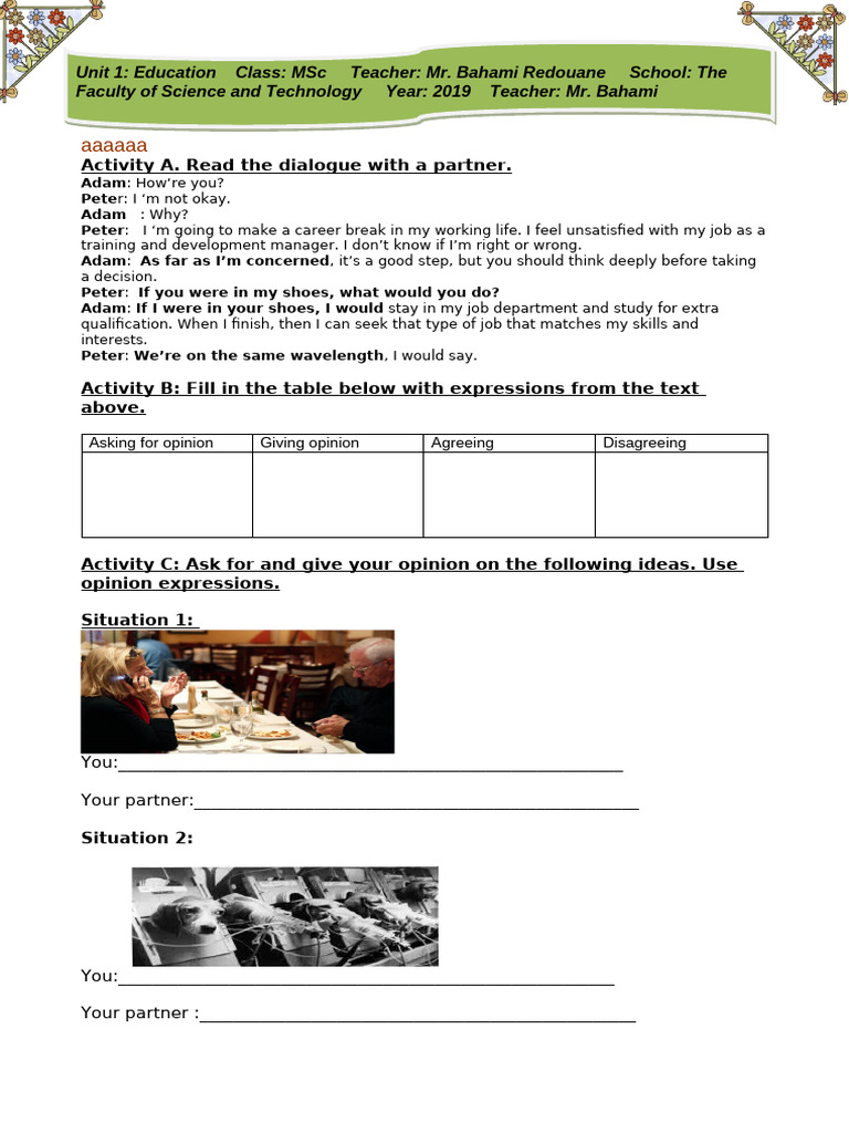 Opinion Expression Worksheet | PDF