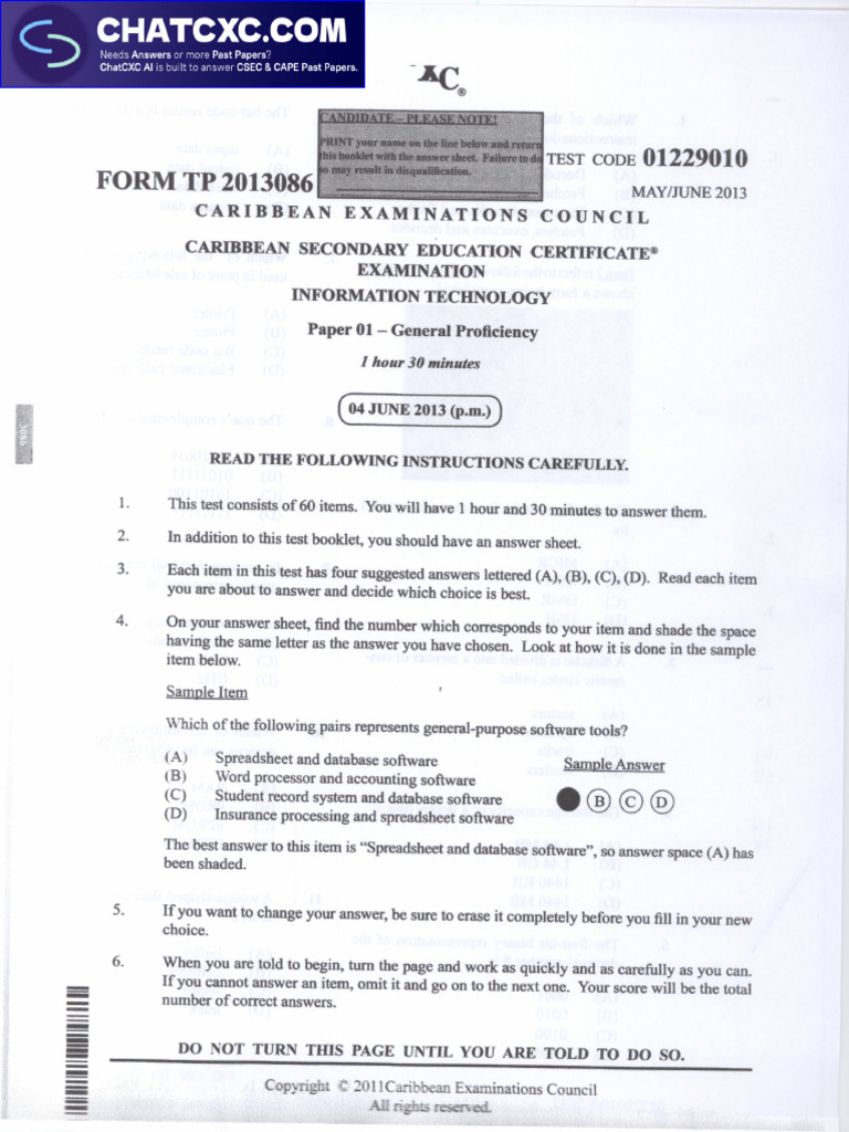 CSEC Information Technology P1 2013 | PDF