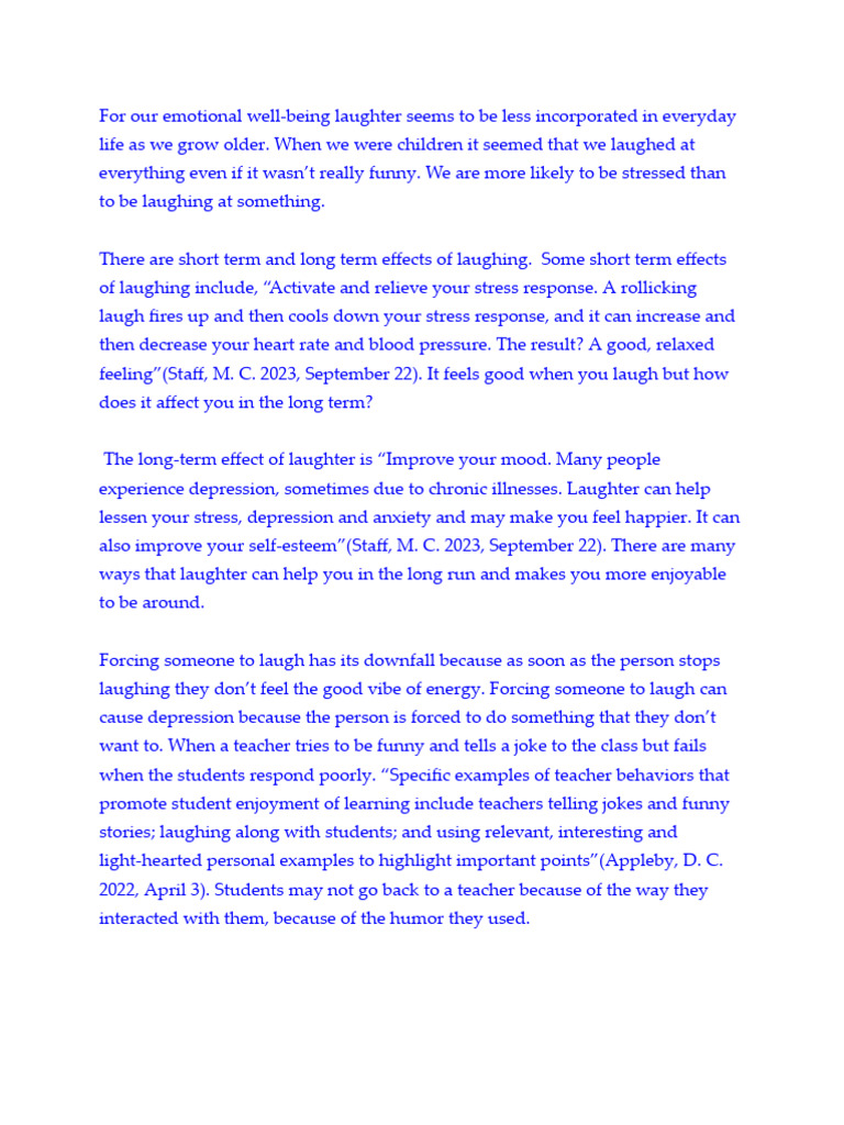 Essay About The Benefits of Humor | PDF | Laughter | Humour