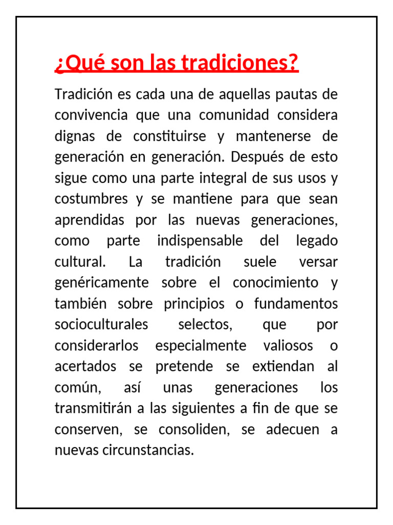 Qué Son Las Tradiciones | PDF | Tradiciones | Antropología cultural