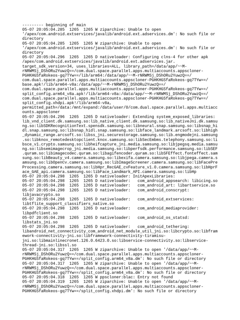 Com - Dual.space - Parallel.apps - Multiaccounts.appscloner Logcat | PDF | System Software ...