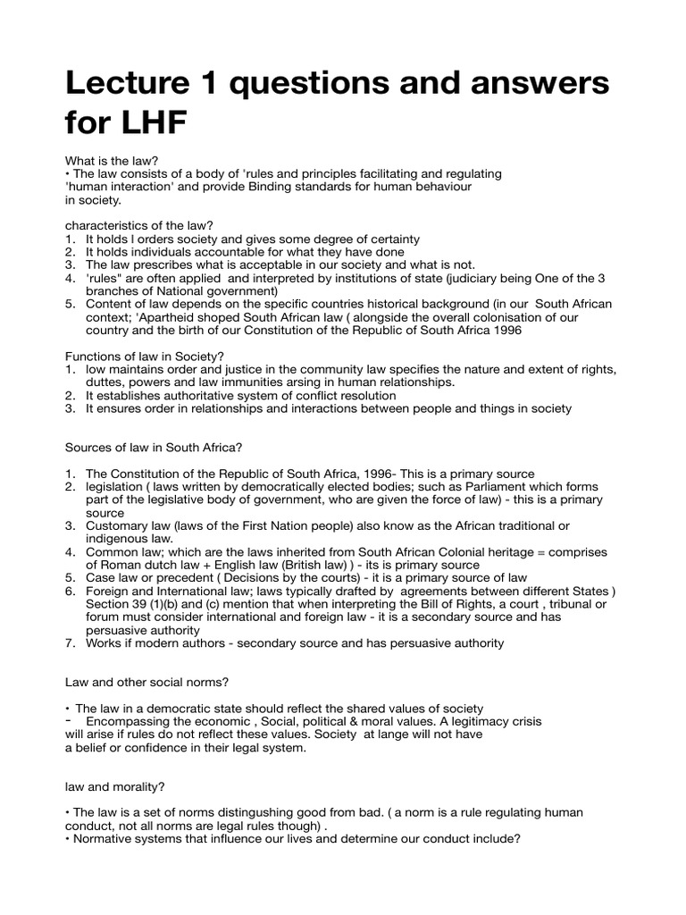 Lecture 1 questions for LHF | PDF | Justice | Crime & Violence