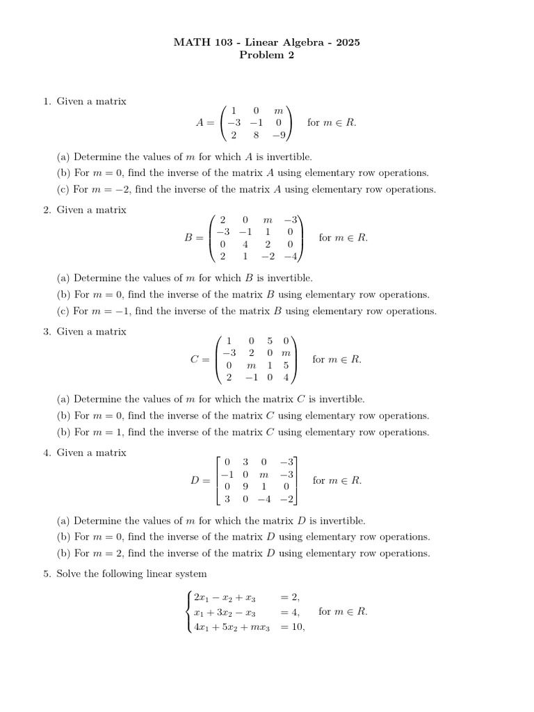 Problem Two LinAlg 2025 | PDF | Matrix (Mathematics) | Algebra