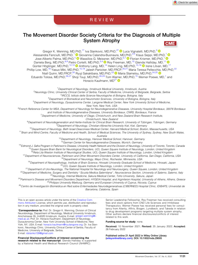 2022 MSA Diagnostic Criteria Overview | PDF | Urinary Incontinence ...