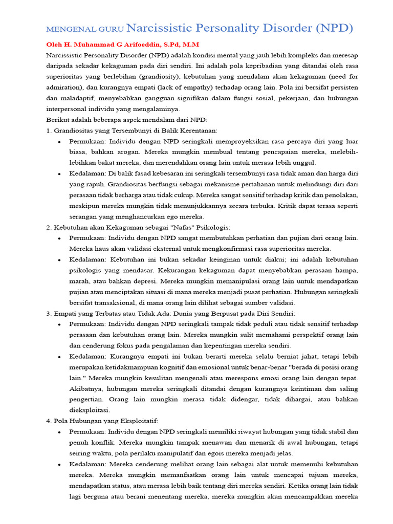 MENGENAL GURU Narcissistic Personality Disorder | PDF