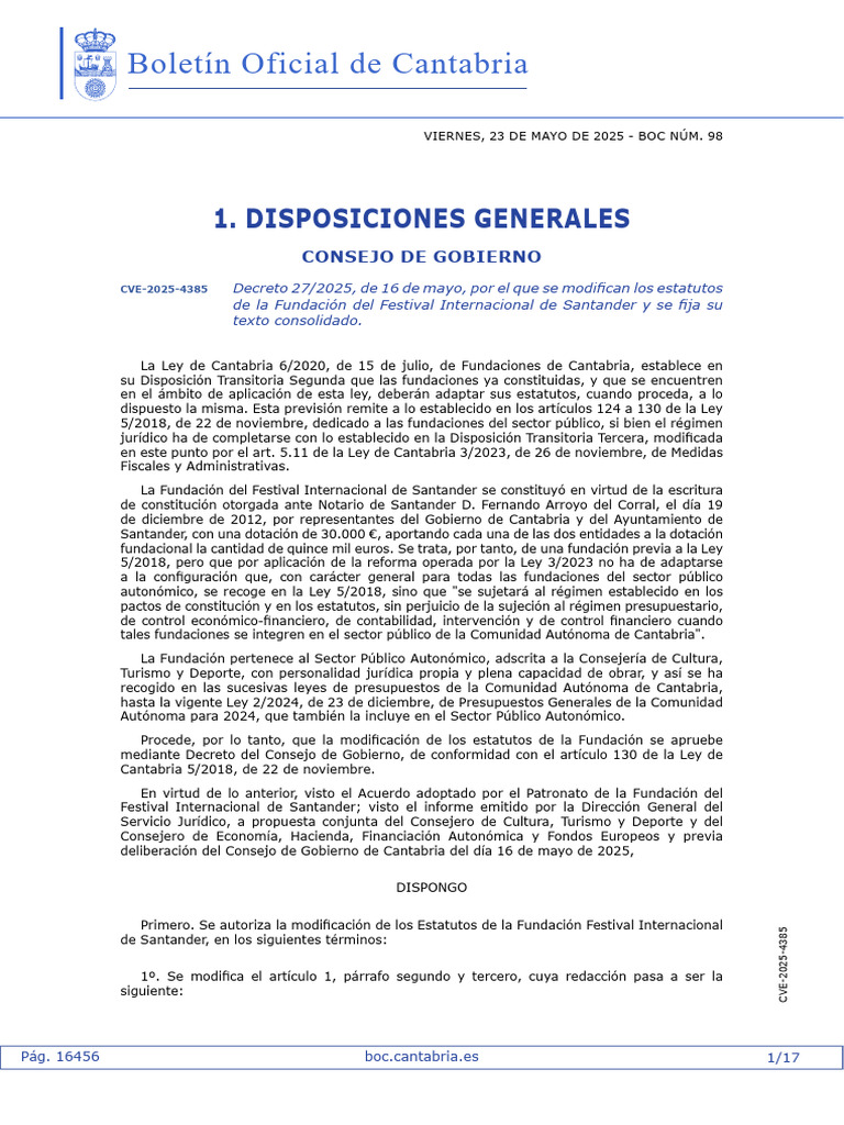 Boletín Oficial de Cantabria: 1. Disposiciones Generales | PDF | Fundación (sin fines de lucro ...