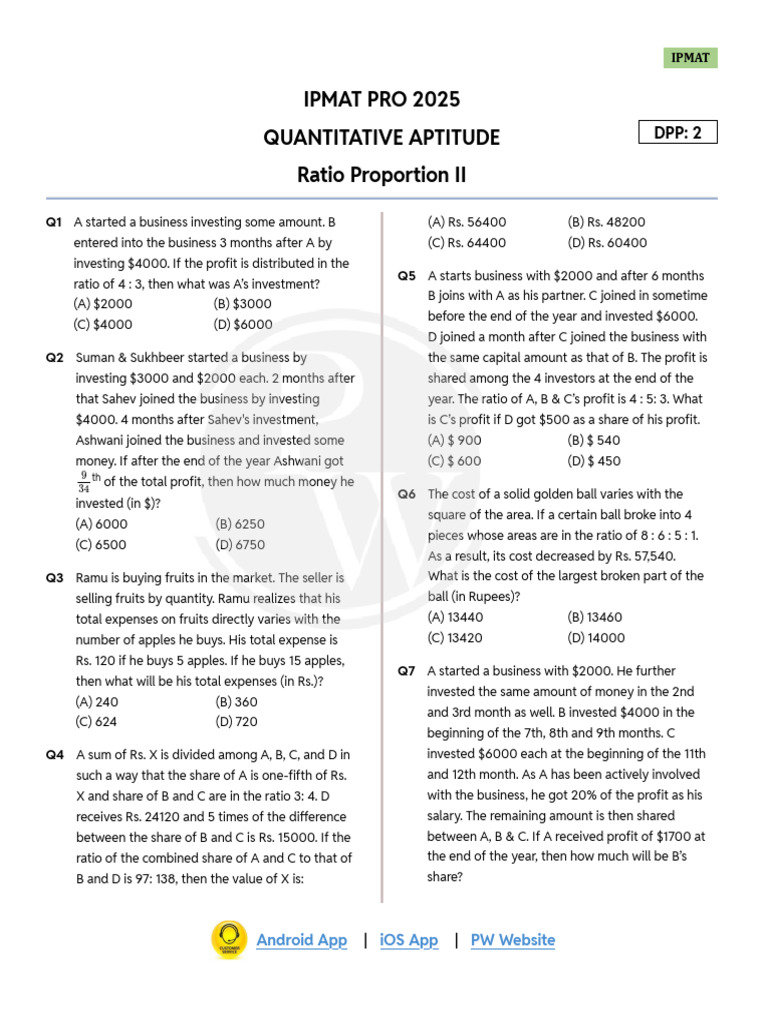 Arithmetic - DPP 02 - IPMAT Pro 2025 | PDF