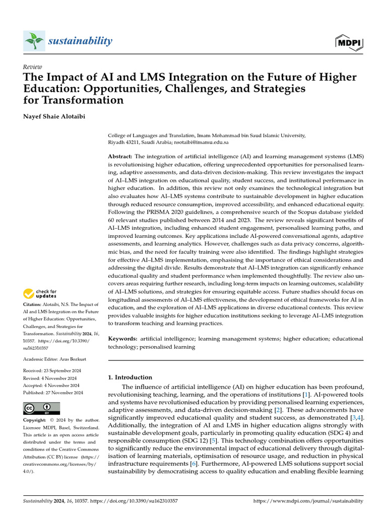 The Impact of AI and LMS Integration On The Future of Higher Education Opportunities, Challenges ...