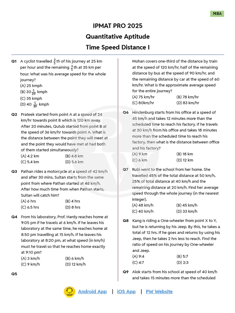 Arithmetic - DPP 09 - IPMAT Pro 2025 | PDF | Speed | Velocity