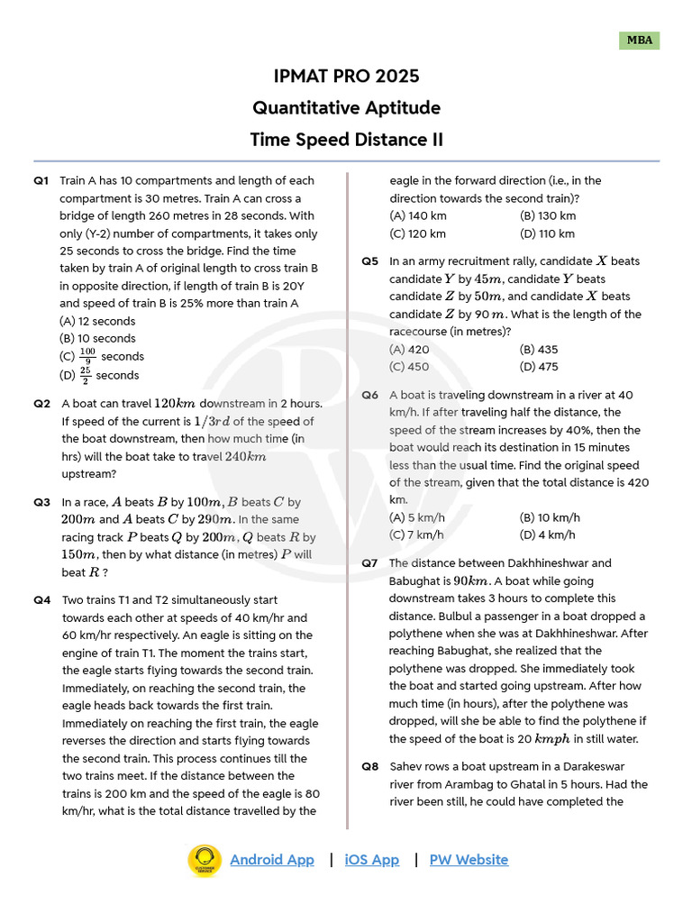Arithmetic - DPP 10 - IPMAT Pro 2025 | PDF | Speed