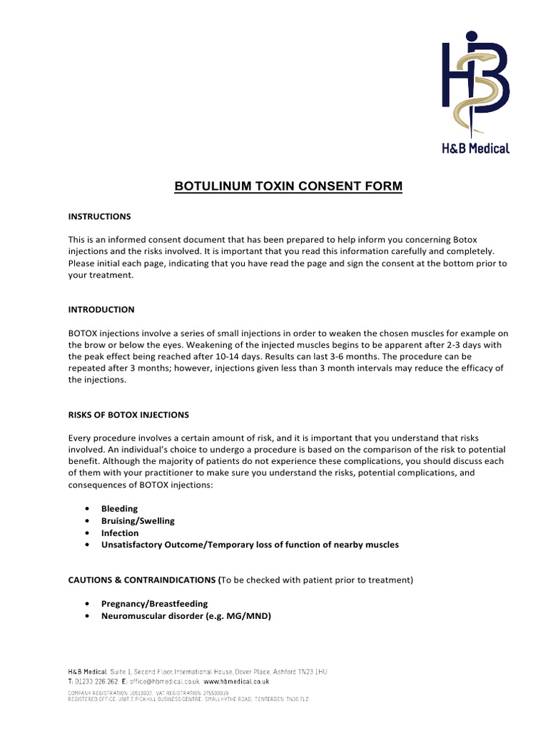 Botulinum Toxin Consent Form v2 | PDF | Botulinum Toxin | Drugs